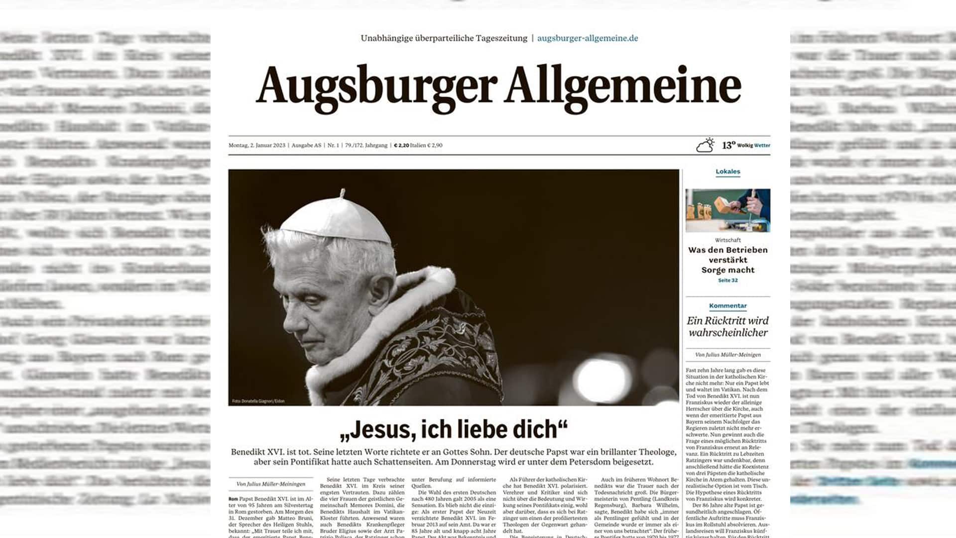 „Jesus, ich liebe dich“ auf Seite Eins